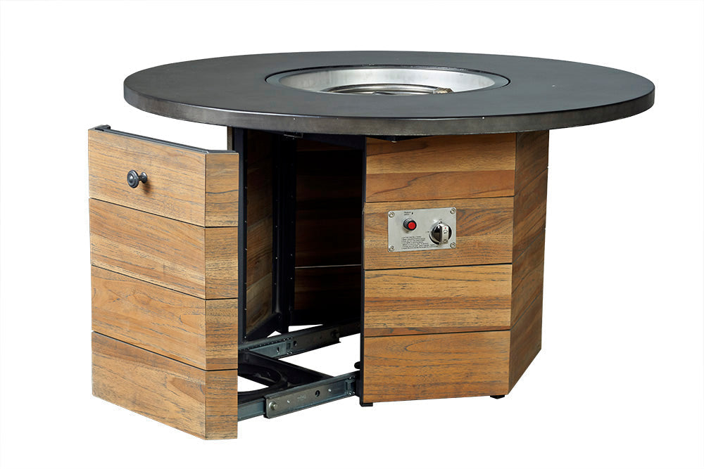 TEAK 48" HEXAGONAL FIRE TABLE W/FAUX CONCRETE TOP