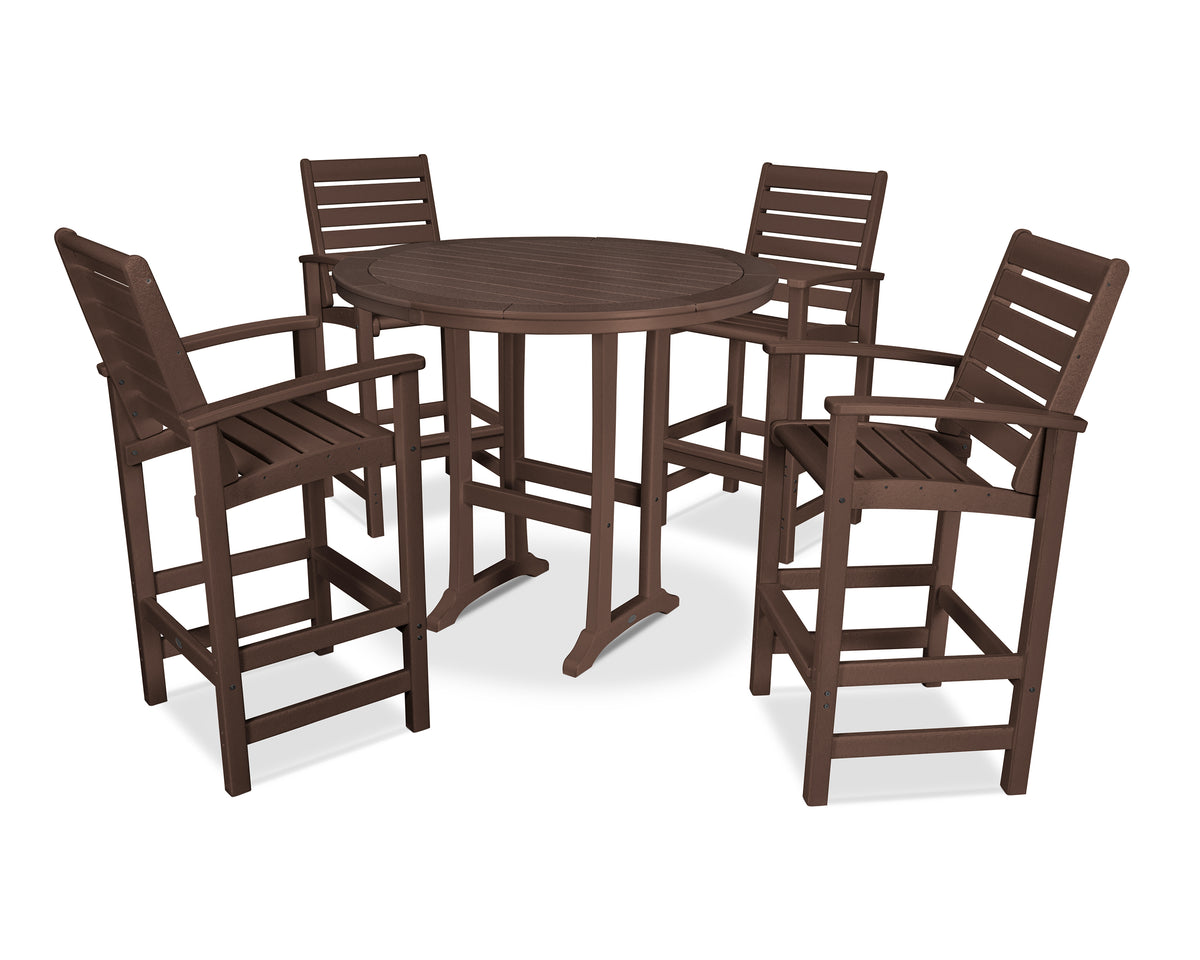 POLYWOOD 5 Piece Signature Bar Dining Set in Mahogany